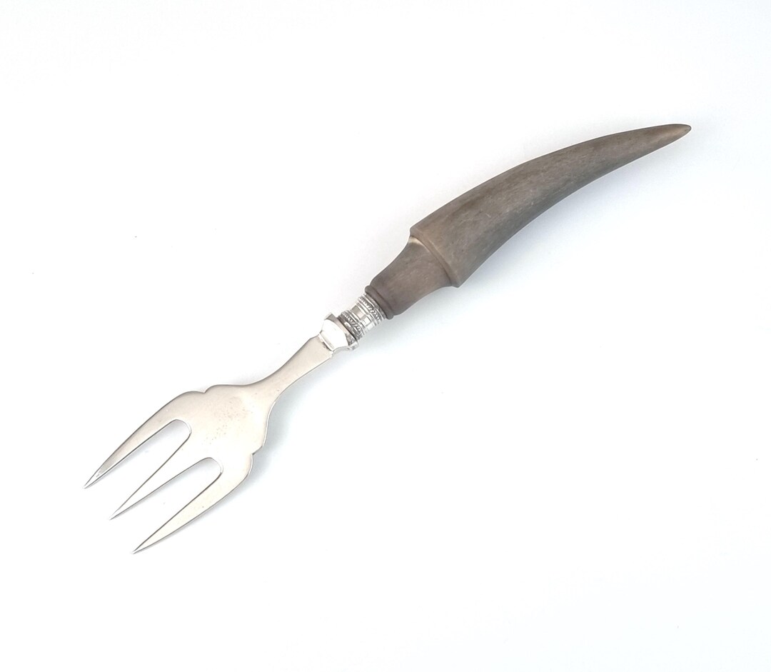 Antique Serving Fork, Silver Plate, Antler Handle, 11 1/4 Inches Length ...
