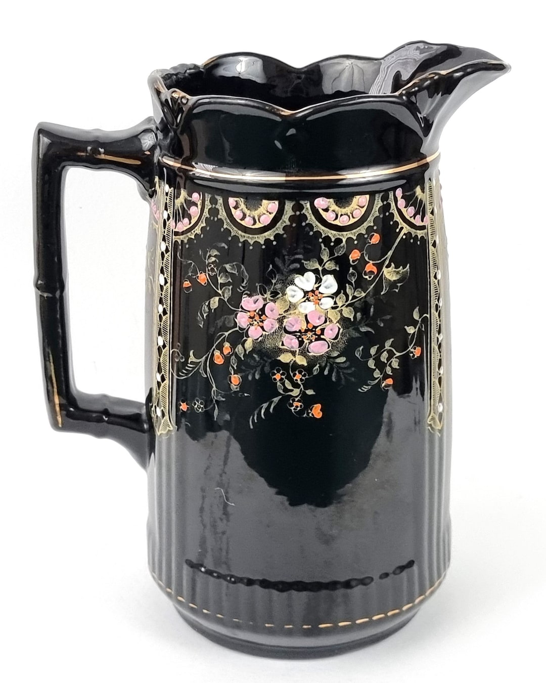 Antique Pitcher, Striking Water Jug, H J Wood, Jackfield Black, Hand ...