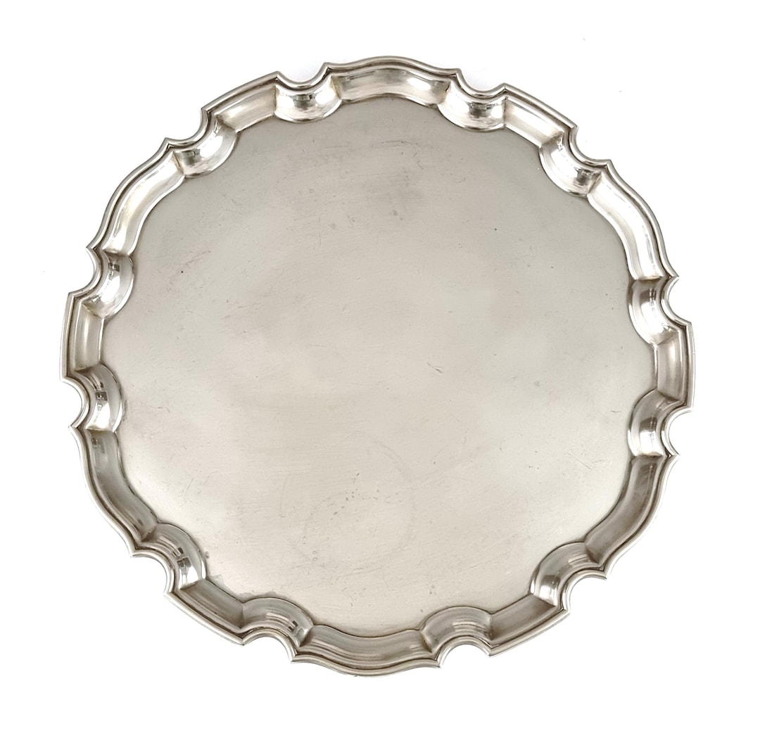 WORN EPNS, LARGE Vintage Tray, 14 Inches Outer, Nickel Silver, Shaped ...
