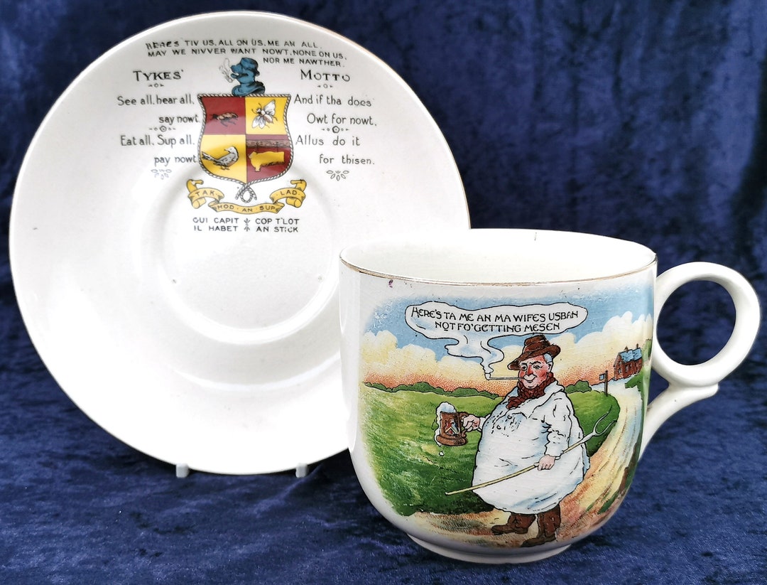 Antique Oversized Cup and Saucer, Novelty Antique, Tykes' Motto ...