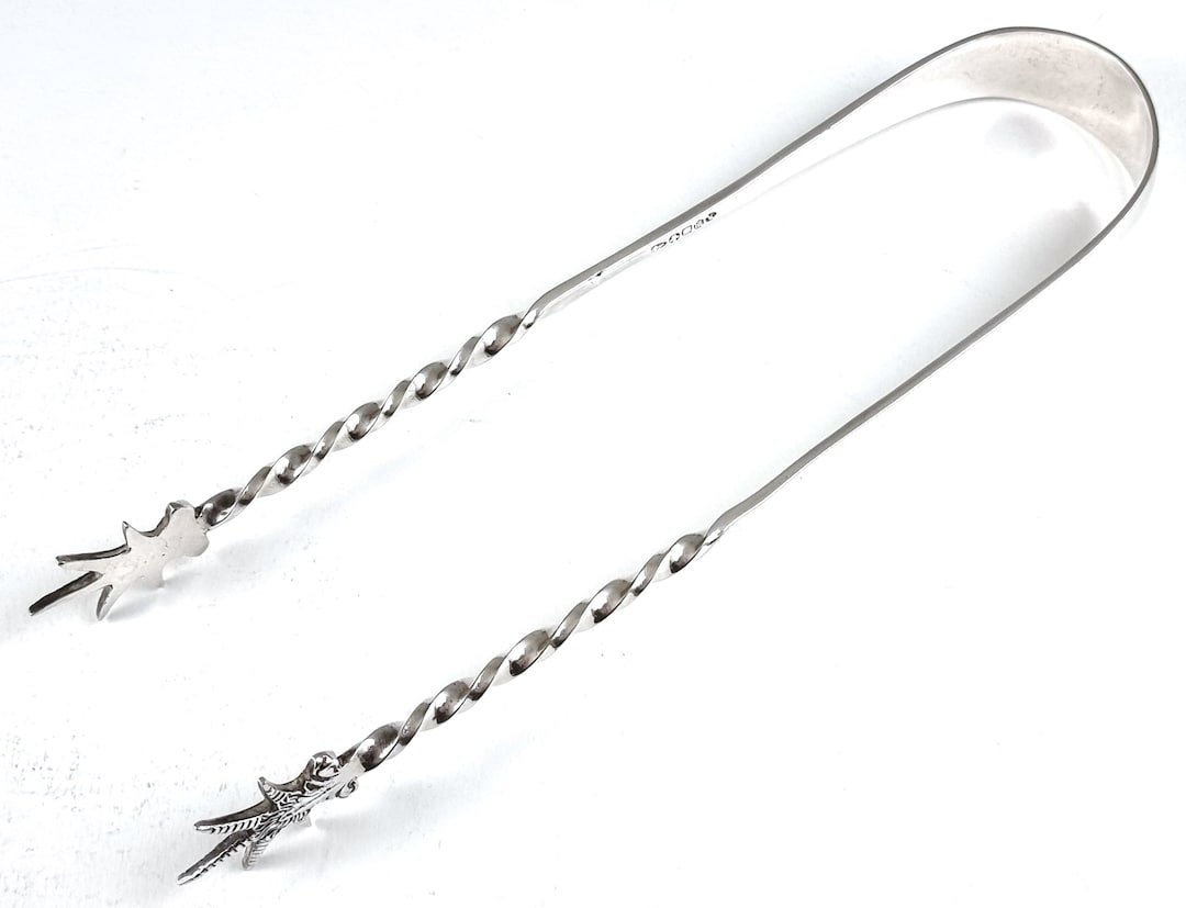 Large Antique Serving Tongs, Talon Claw Grips, Spiral Twist, Silver ...