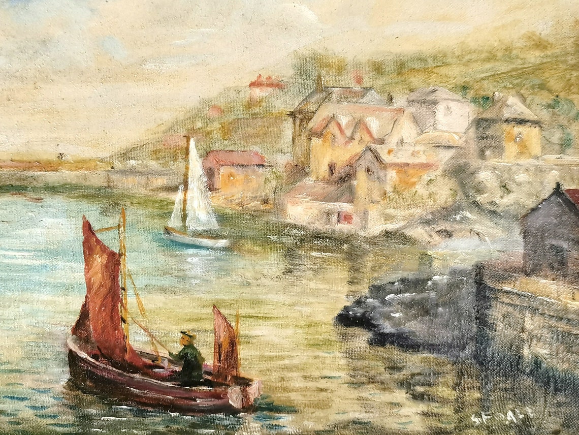 Cornish Fishing Village Traditional Painting Oil on Canvas | Etsy