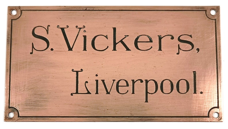 RARE Antique Plaque, Name Plaque, Antique Copper, S Vickers Liverpool ...