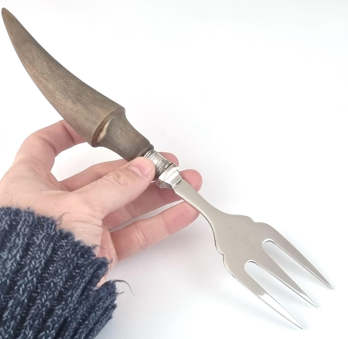 Antique Serving Fork, Silver Plate, Antler Handle, 11 1/4 Inches Length ...