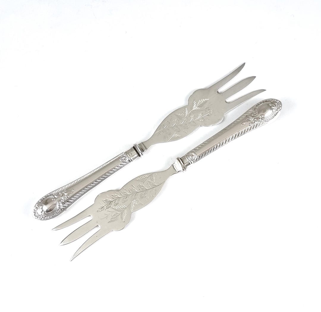 Striking Antique Flatware, Pair Of, Serving Forks, Silver Plate ...
