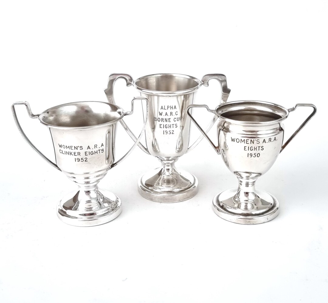 MINIATURE Trophy Cups, Set of Three, Silver Plate, Women's Rowing ...