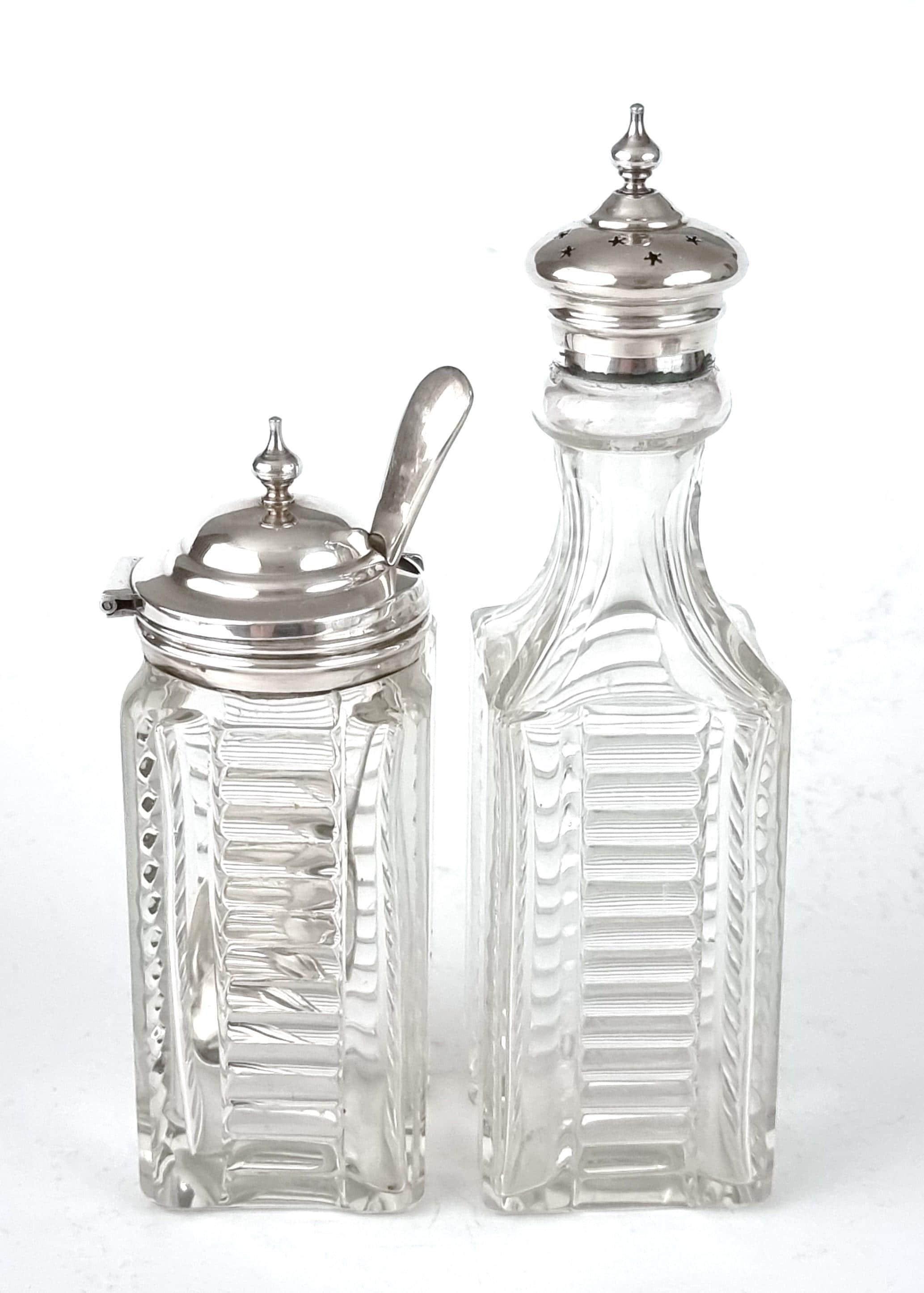 Glass Chip, Beautiful Antique, Cruet Set, Condiment Set, Silver Plate ...