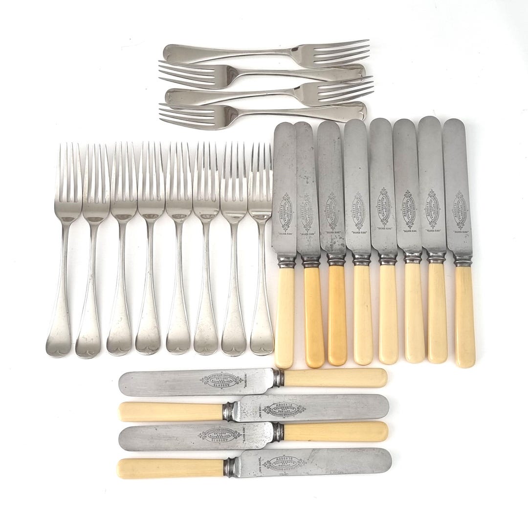 Twelve Settings, Antique Cutlery Set, Dessert Knives & Forks, Nickel ...