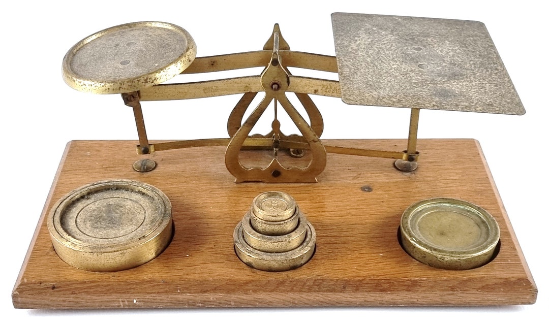 Vintage Postal Scales, Parcel Scales, 16 Ounces, Brass and Wood, Wooden ...