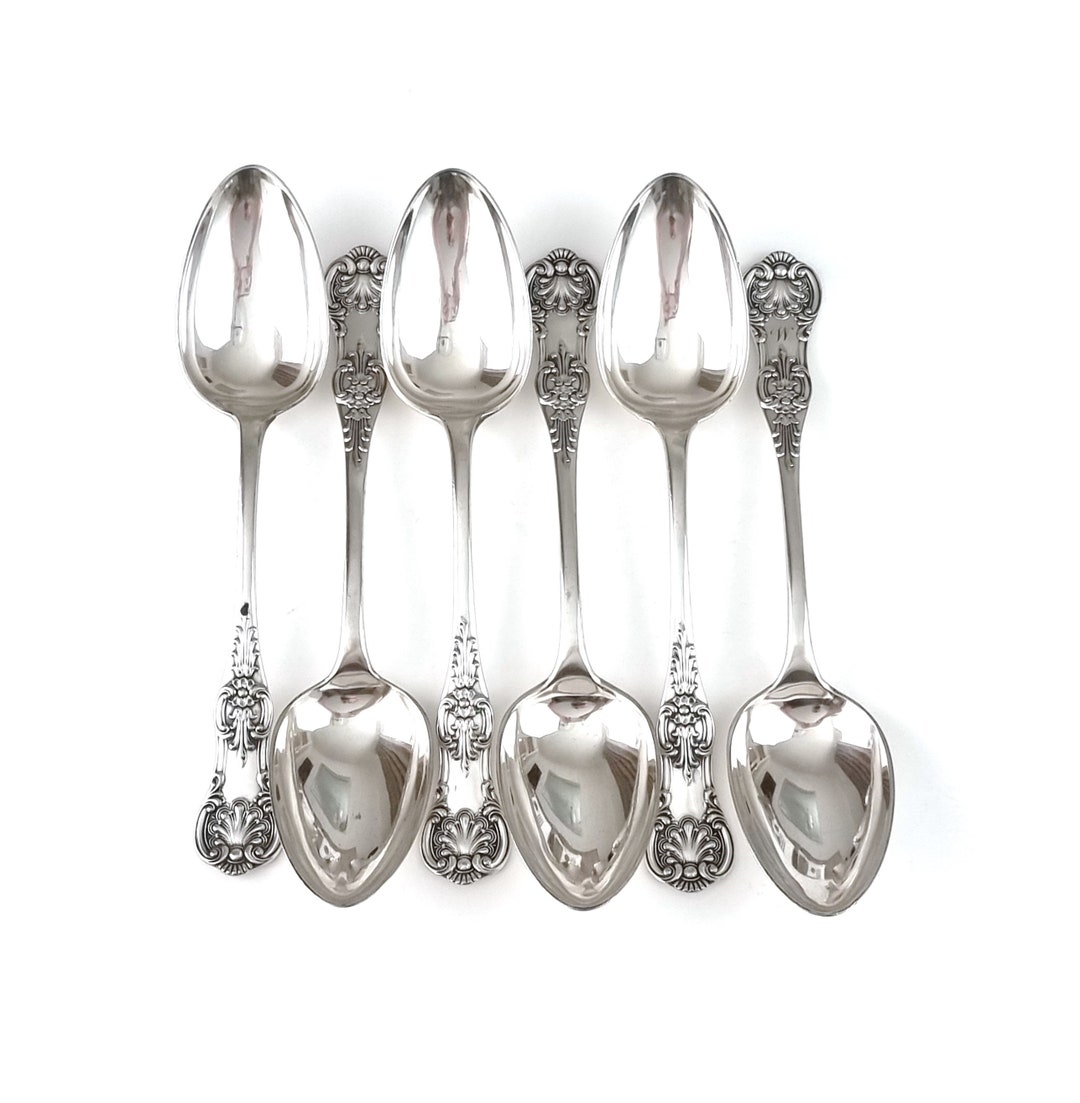 Antique Set of Six, Dessert Spoons, One Initialled, Queens Pattern ...