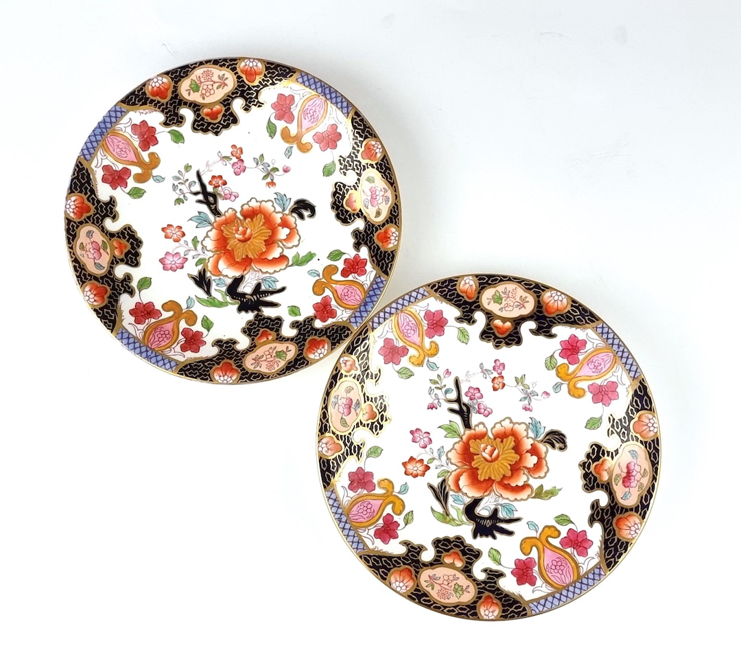 Pair of Shallow Dishes, Cabinet Bowls, Striking Colors, Floral ...