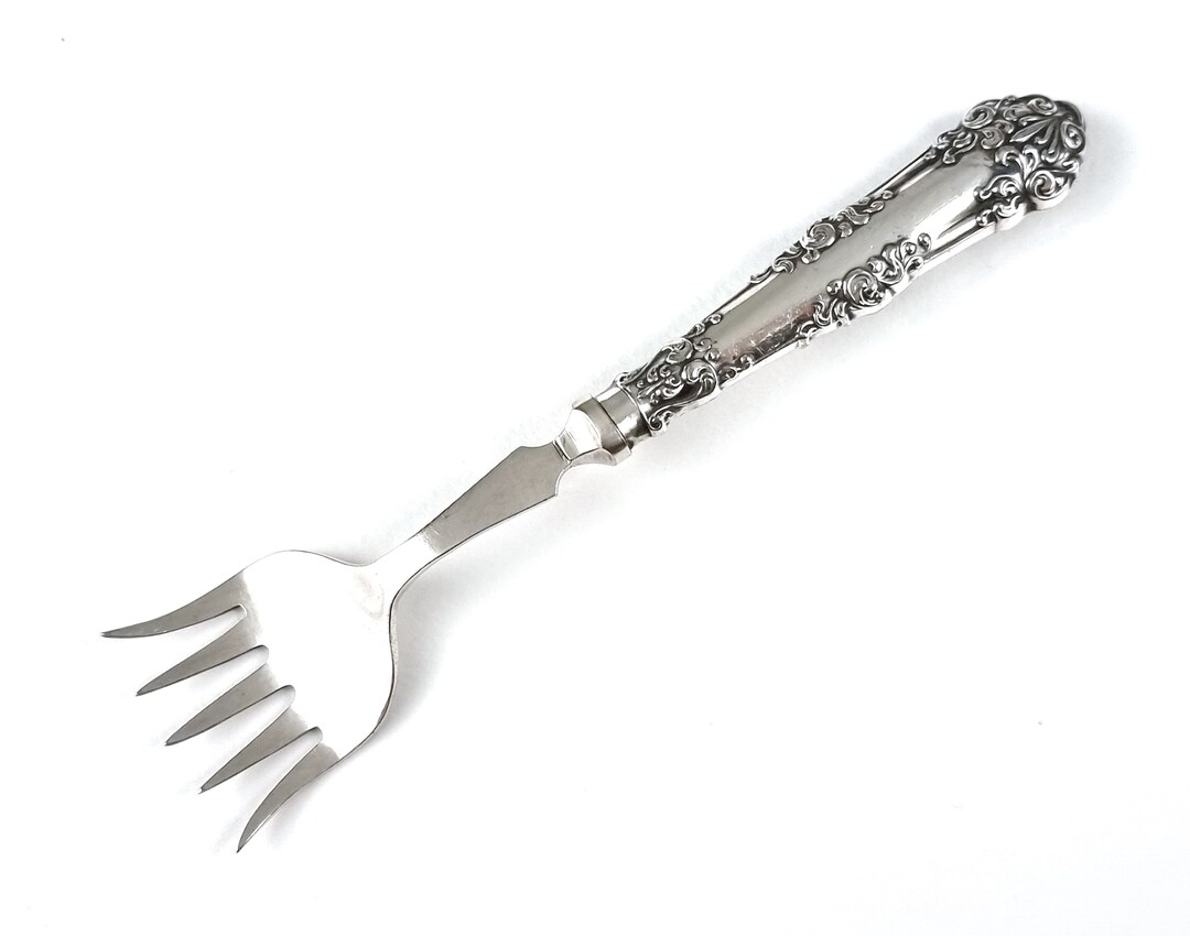 Small Serving Fork, Silver Plate, Floral Handle, Splayed End Tines ...