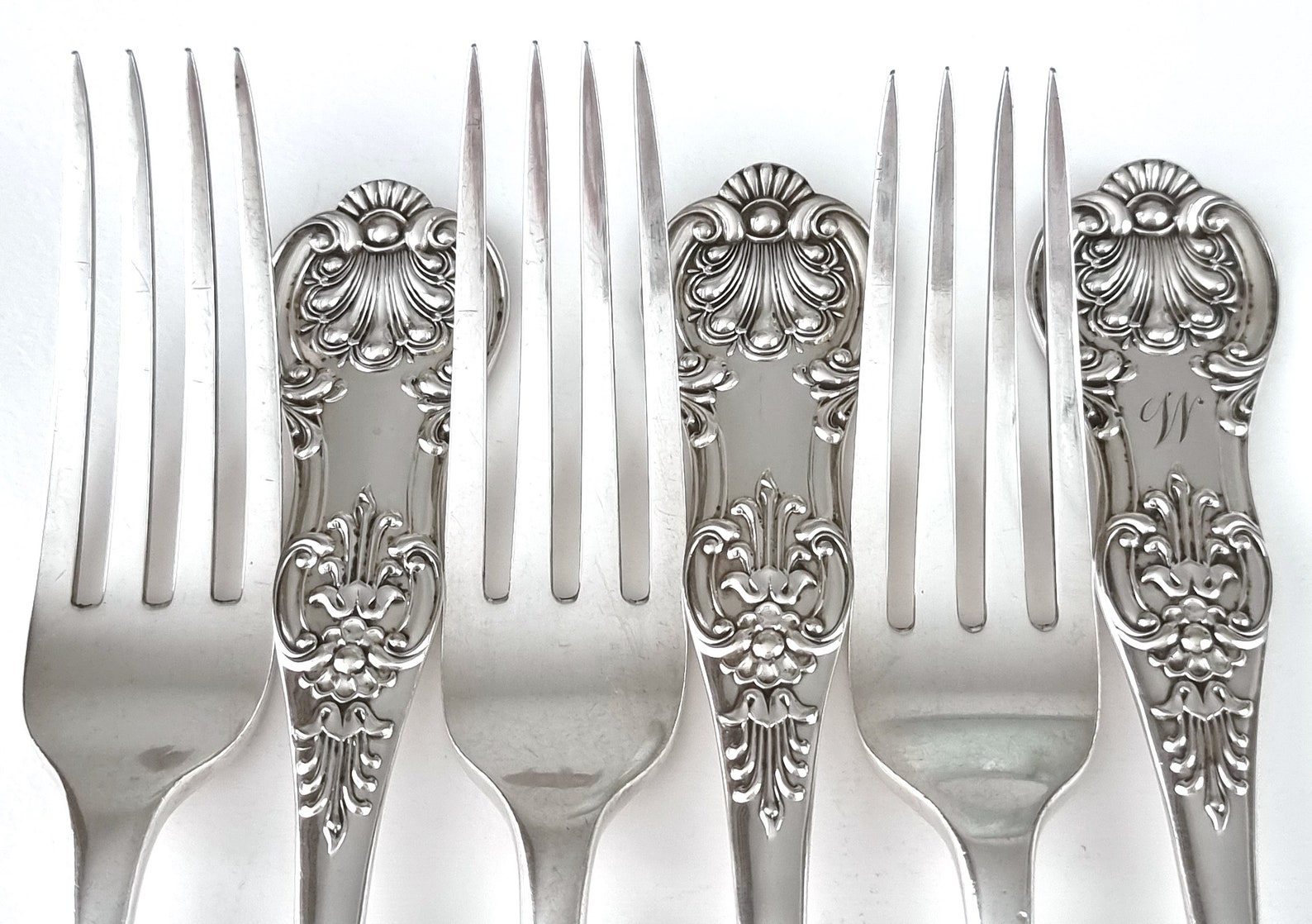 Antique Fork Set, Table Forks, Silver Plate, Queens Pattern, Set of Six ...