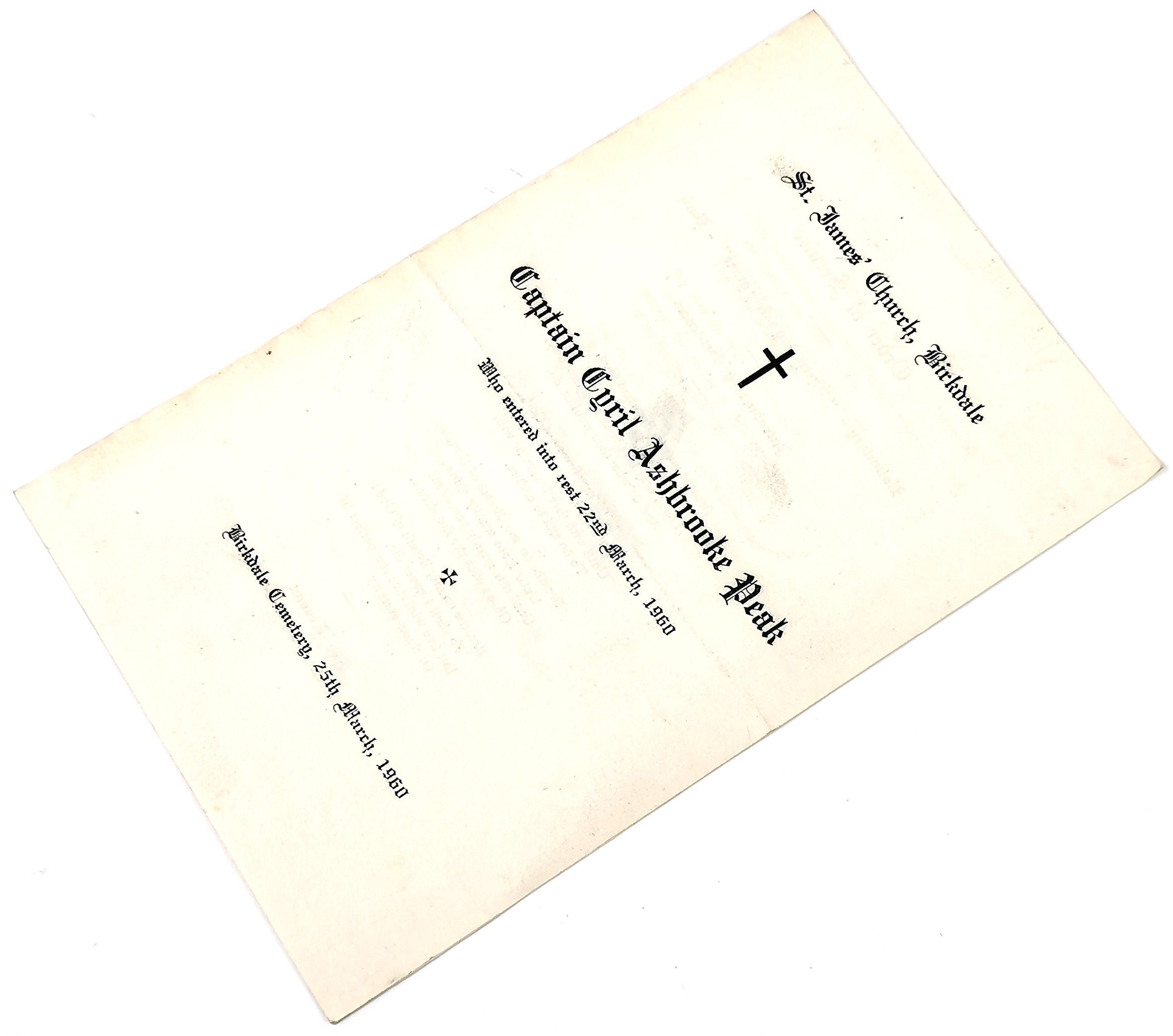 Vintage Ephemera, Order of Service, Funeral Service, Captain Cyril ...