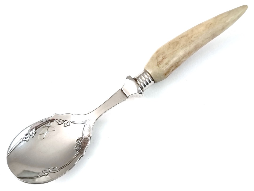 Vintage Berry Spoon, Silver Plate, Antler Handle, Elegant Addition ...