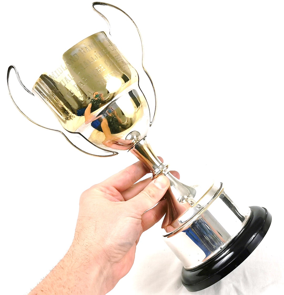 Modern Trophy Cup Trophy on Stand Worn Silver Plate Large - Etsy