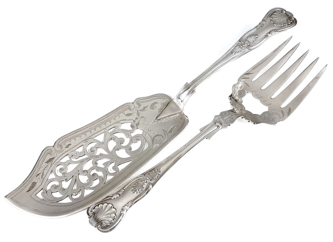 Beautiful Antique Flatware, Pair of Fish Servers, Silver Plate, Kings ...