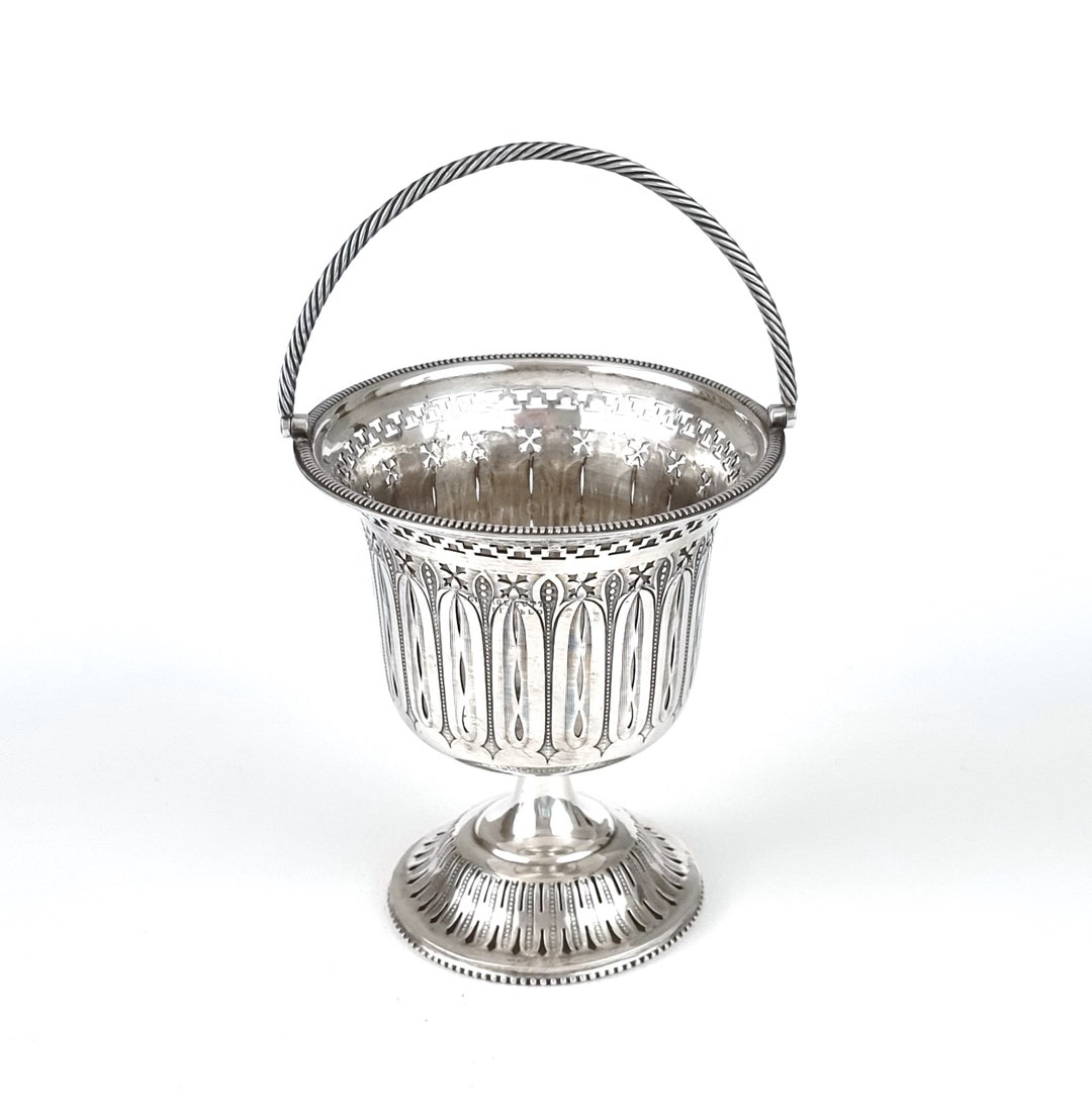 No Liner, Worn Inside, Antique Basket, Silver Plate, Pierced Patterns ...