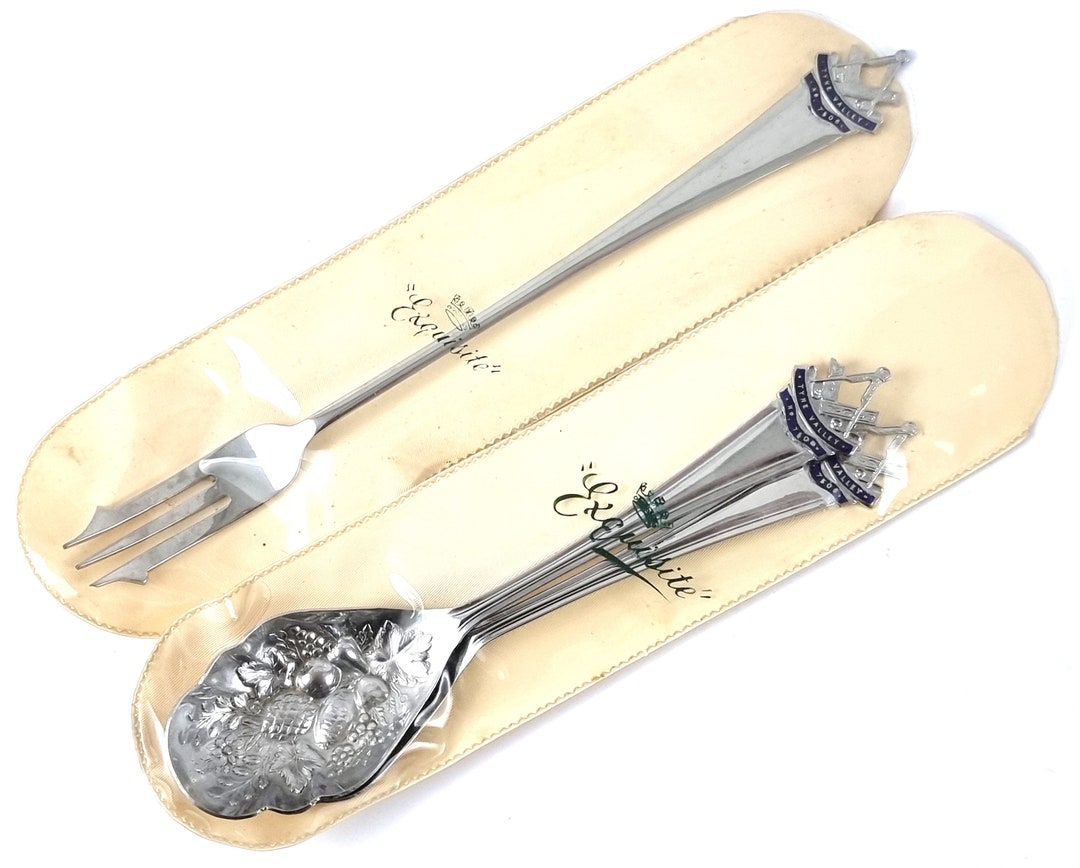 Vintage Masonic, Pair of Berry Spoons, Pickle Fork, Chrome Plated, Tyne ...