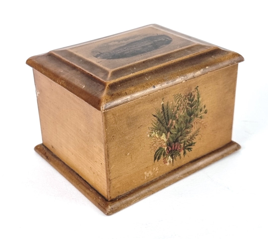 Antique Mauchline Ware, Storage Box, Peebles View, Floral Front ...