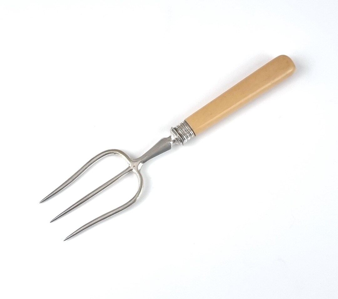 Antique Flatware Fork, Worn Silver Plate, Composition Handle, Distressed Look, Serving Fork ...