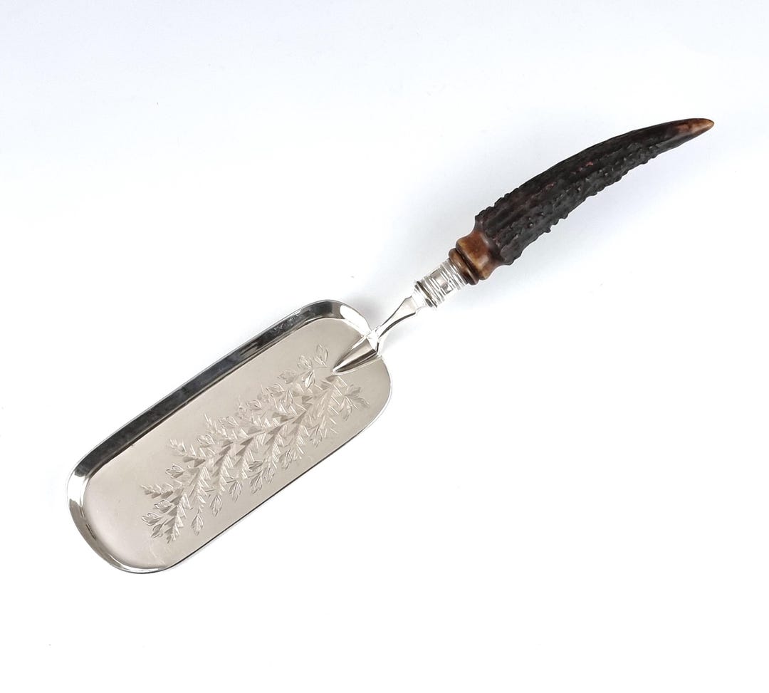 Antique Crumb Scoop, Crumb Tray, Silver Plate, Antler Handle, Victorian ...
