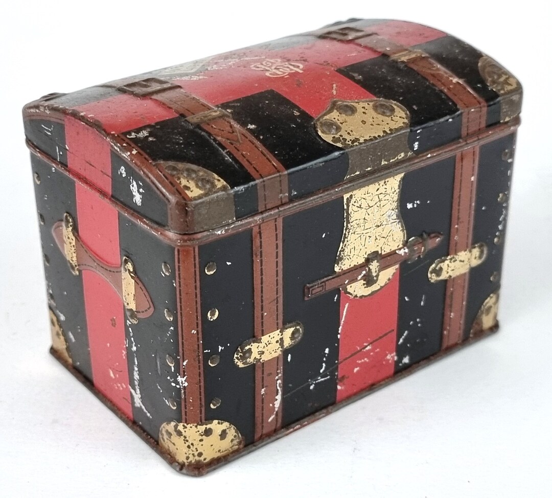 Distressed Look, Charming Antique Tin, Cabin Trunk Shape, Hudson Scott ...