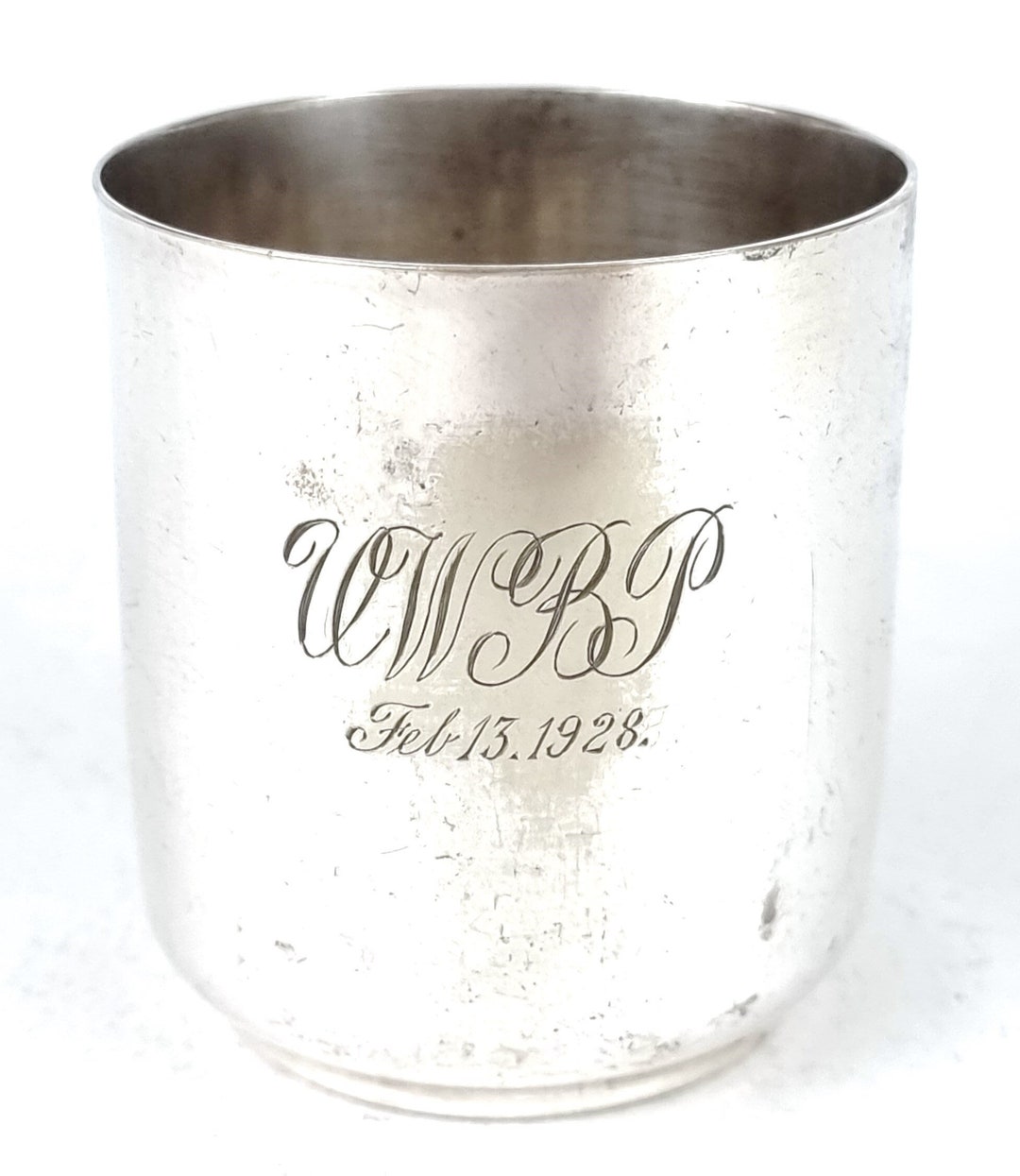 Worn Silver Plate, Small Child's Cup, Christening Mug, Art Deco ...