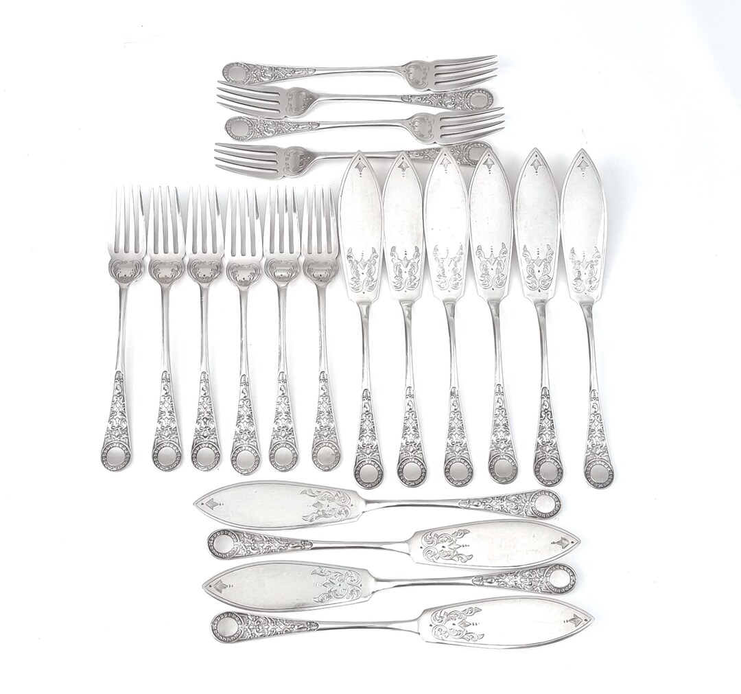 Antique Fish Eaters, Ten Settings, Silver Plate, Marked Sorley, Floral ...