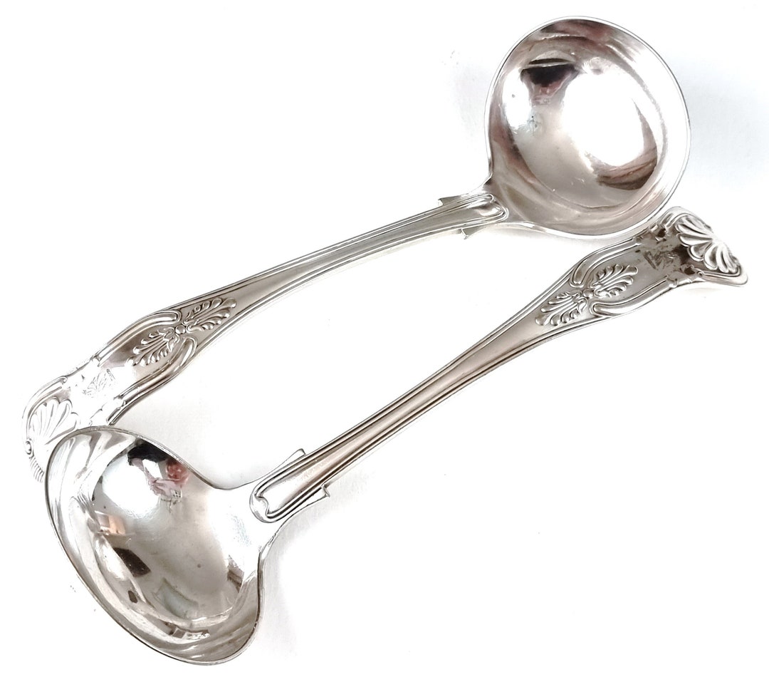 Antique Pair of Ladles, Worn Silver Plate, Kings Pattern, Sauce Ladles ...