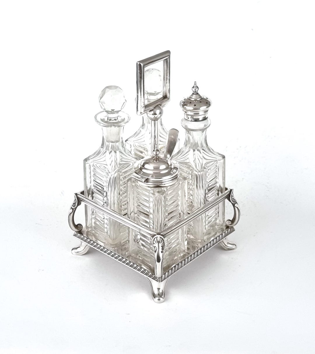 Glass Chip, Beautiful Antique, Cruet Set, Condiment Set, Silver Plate ...