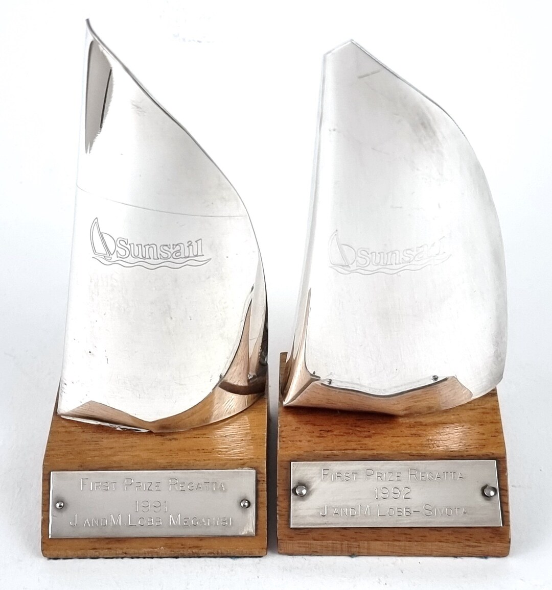 Two Sailing Trophies, Silver Plate, Sail Shape, Sunsail, First Prize ...