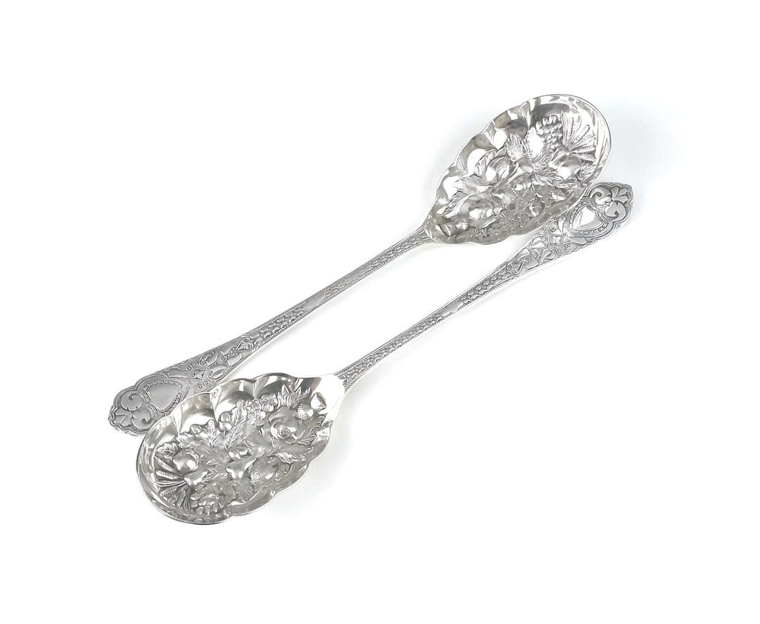 Stunning Serving Flatware, Pair of Berry Spoons, Serving Spoons, Silver ...