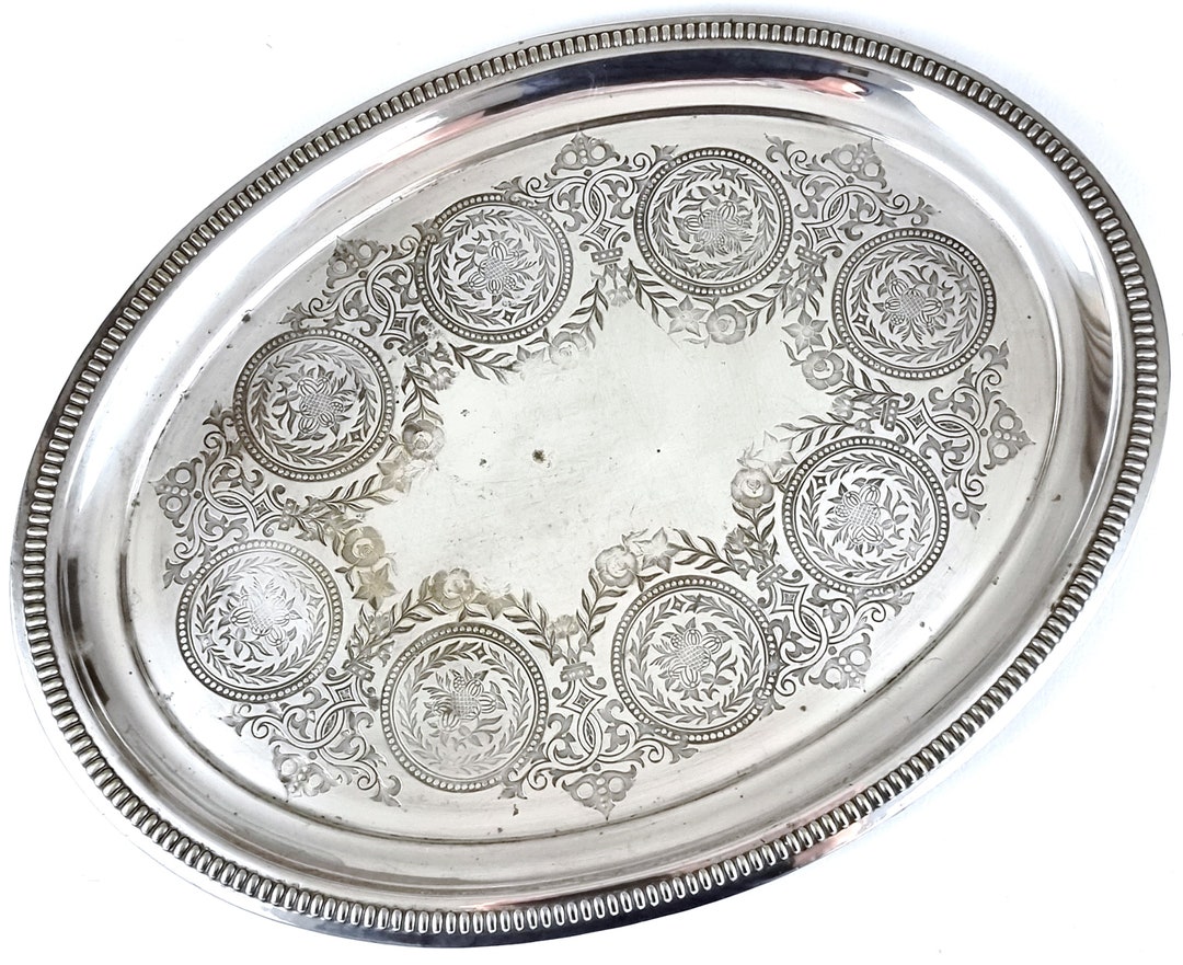 Distressed Look, Worn Silver Plate, Lightweight Tableware, Oval Tray ...