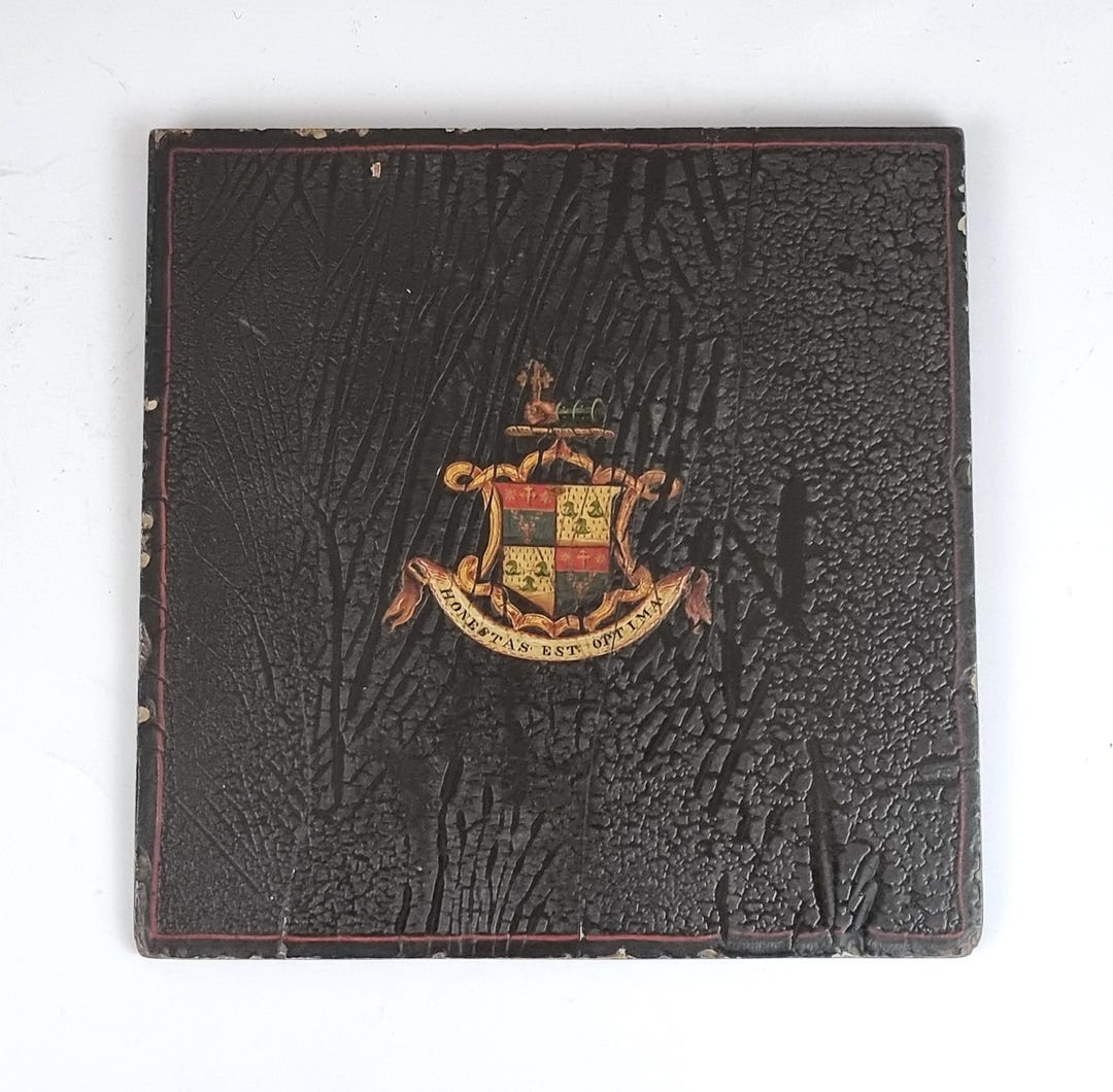 DISTRESSED Look, Antique Wooden Panel, From a Carriage, Armorial Crest ...