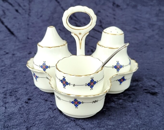 Small Cruet Set, Collingwood Bone China, Blue and White, Salt and ...