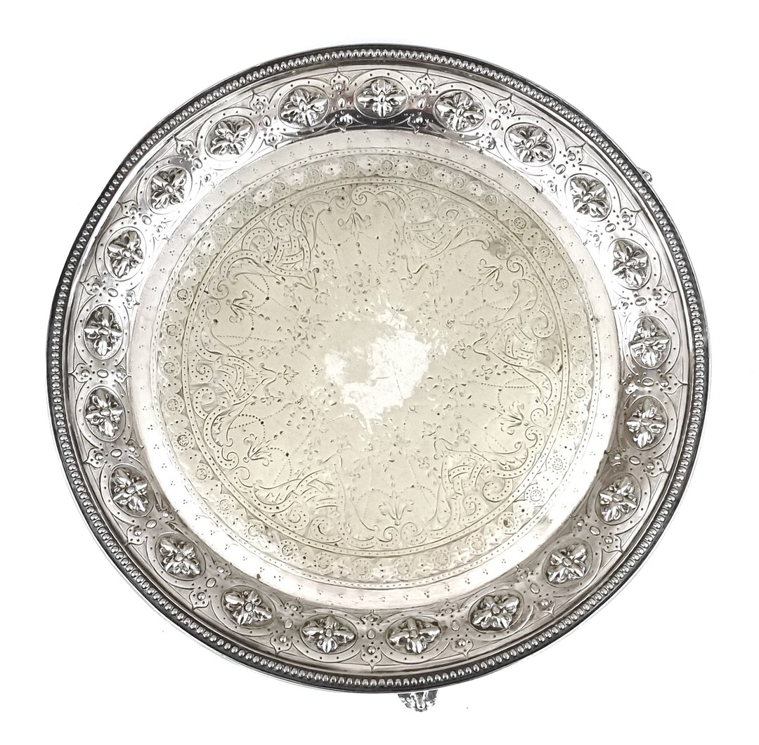 WORN Silver Plate, Dented Side, Antique Serving Tray, 10 1/2 Inches ...