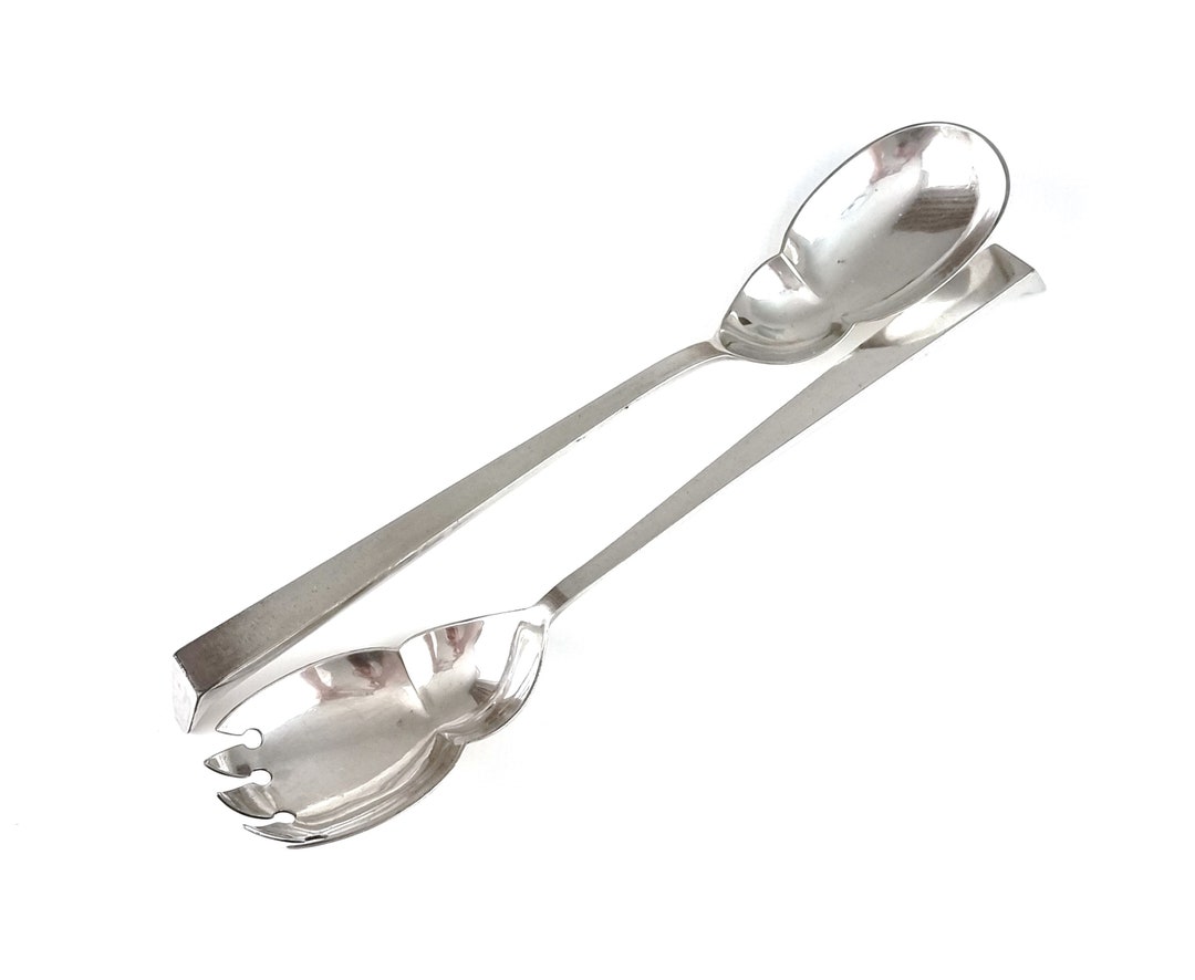 Antique Salad Servers, Worn Silver Plate, Angular Handles, Unusual ...