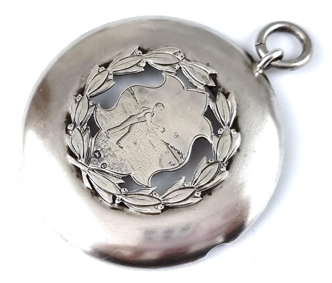 Large Antique Fob Medal, Silver Medal, Hoop Throwing, Athletic Sport ...