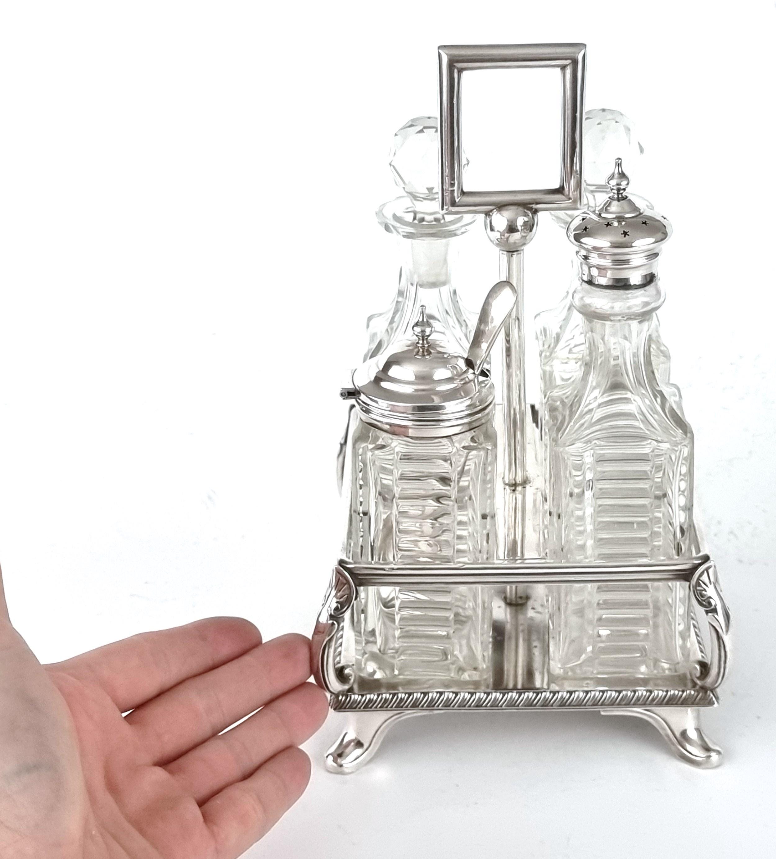 Glass Chip, Beautiful Antique, Cruet Set, Condiment Set, Silver Plate ...