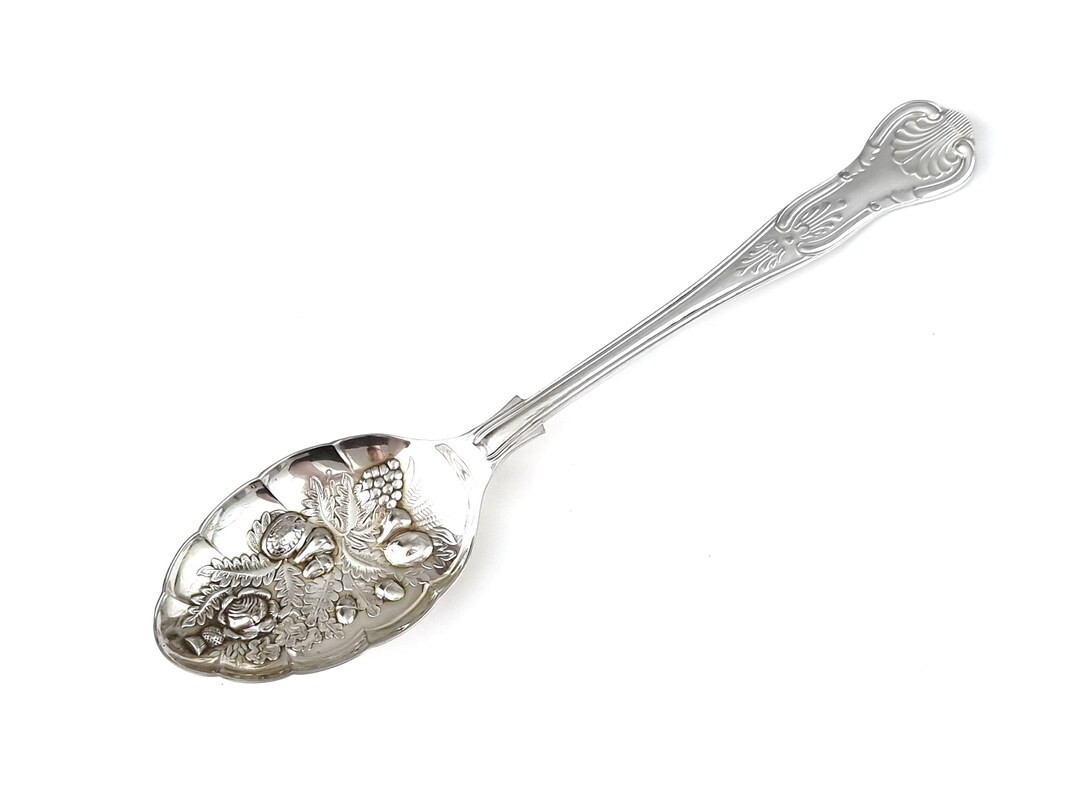 Vintage Serving Spoon, Large Berry Spoon, Silver Plate, Raised Fruit ...