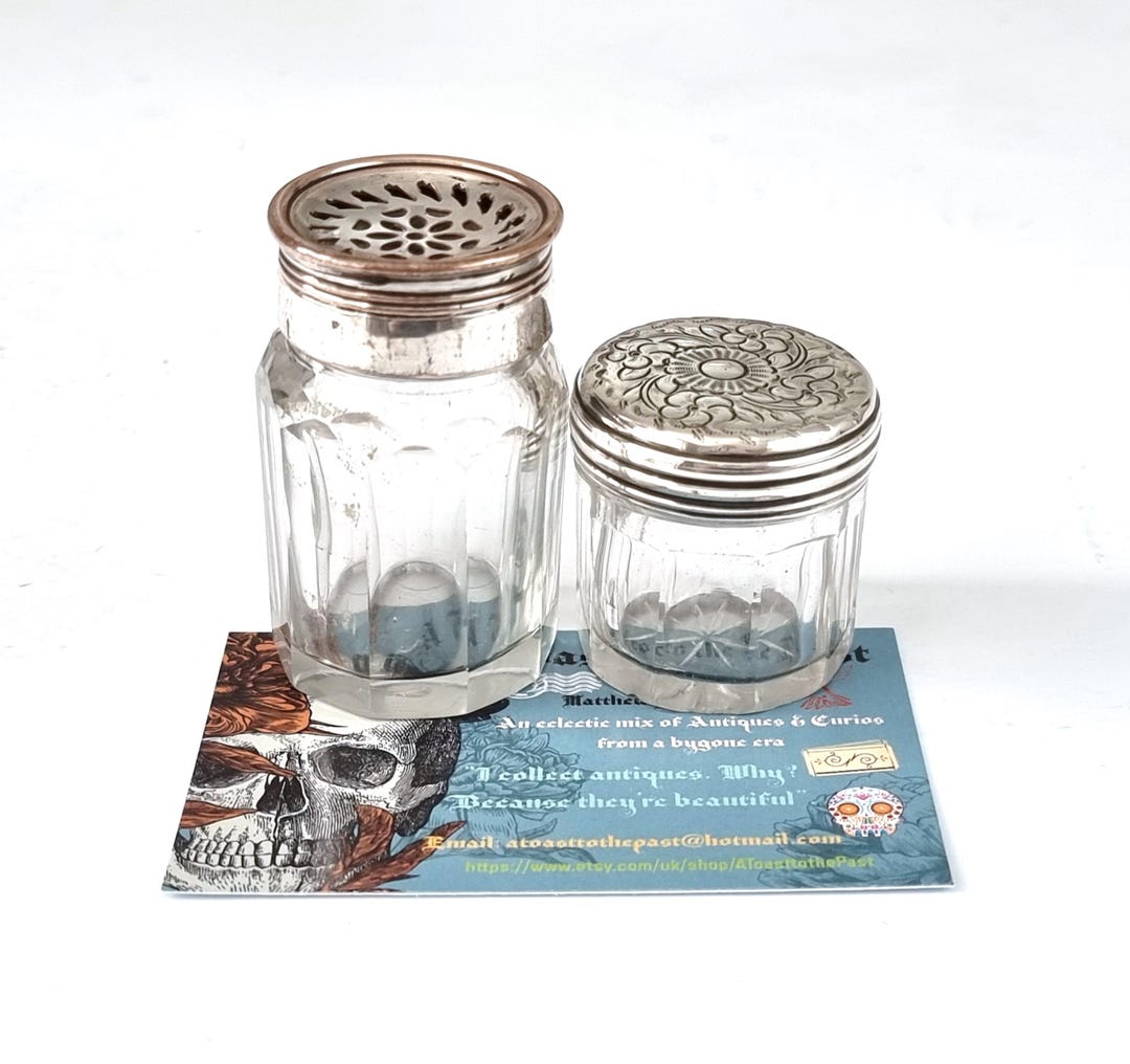 Two MINIATURES, With Faults, Antique Pounce Pot, Silver on Copper ...