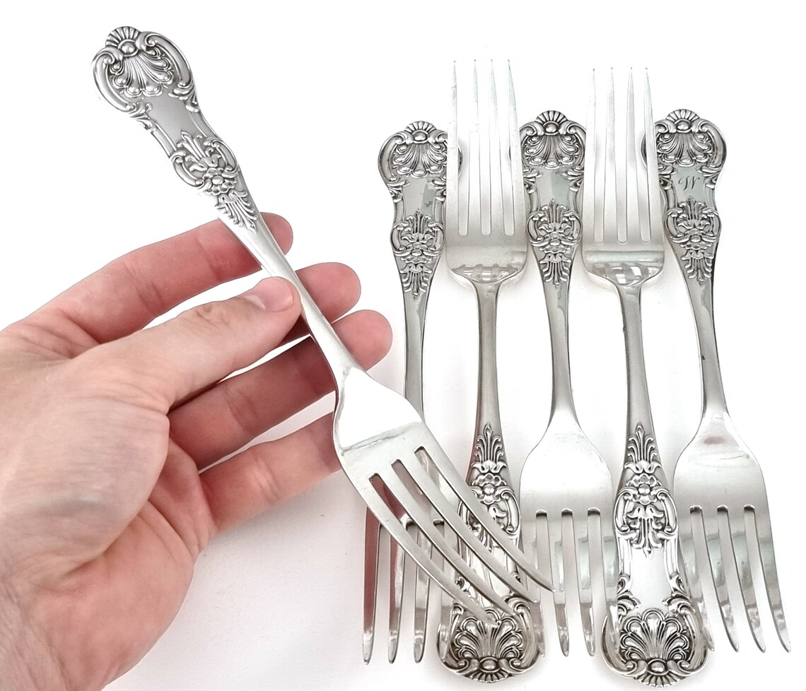 Antique Fork Set, Table Forks, Silver Plate, Queens Pattern, Set of Six ...