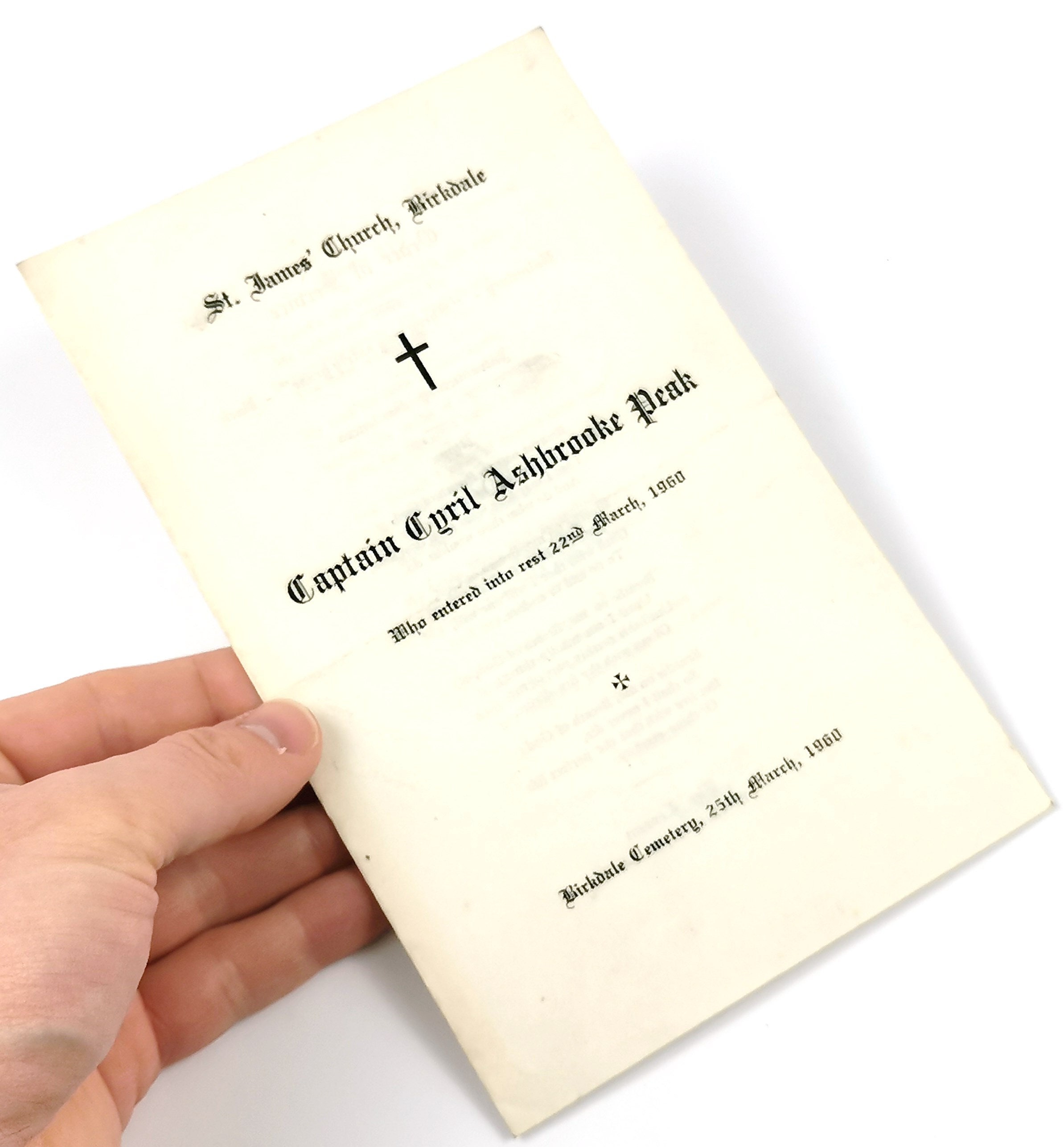 Vintage Ephemera, Order of Service, Funeral Service, Captain Cyril ...