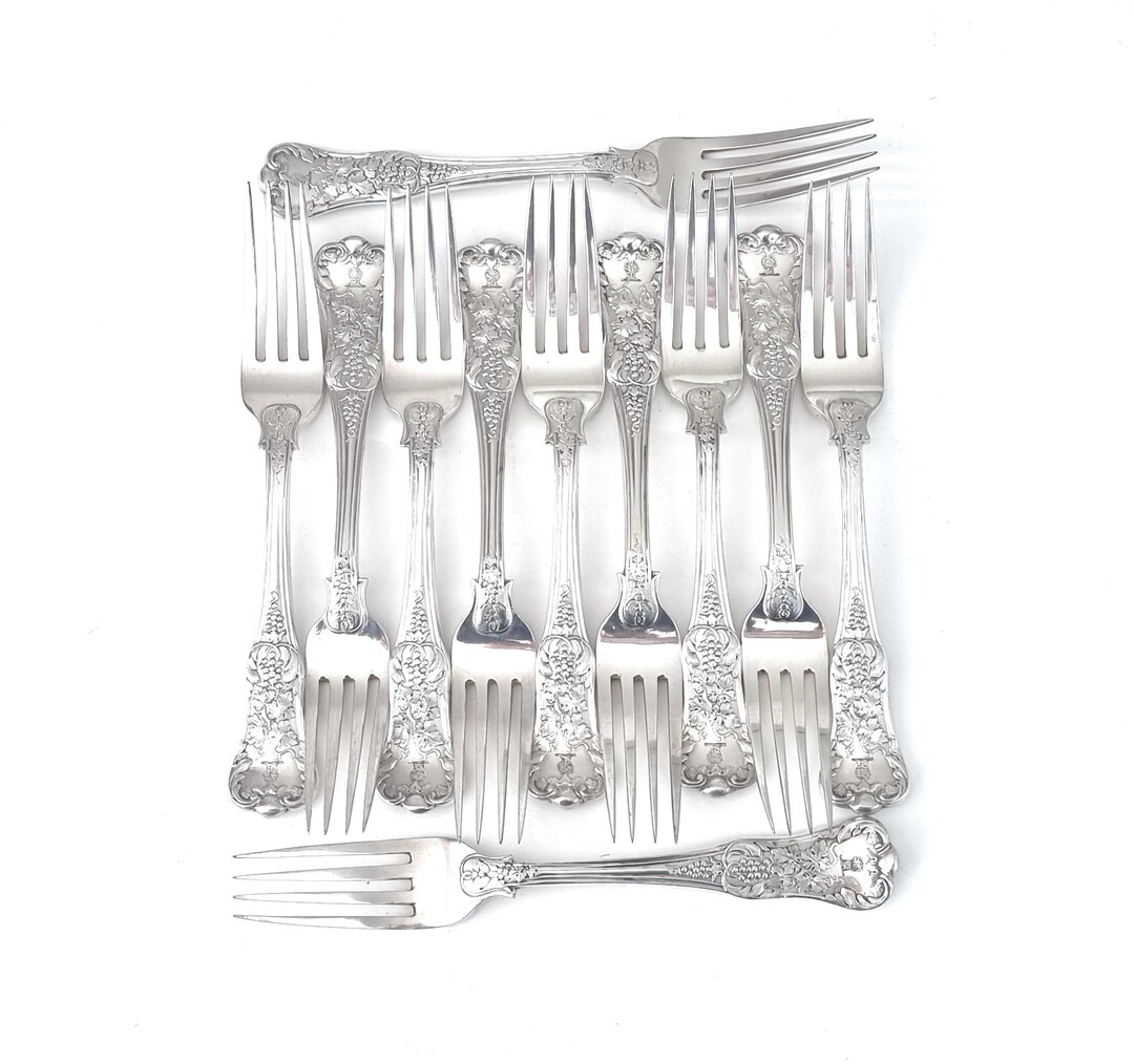 Crested Flatware, Set of Eleven, Luncheon Forks, Silver Plate ...