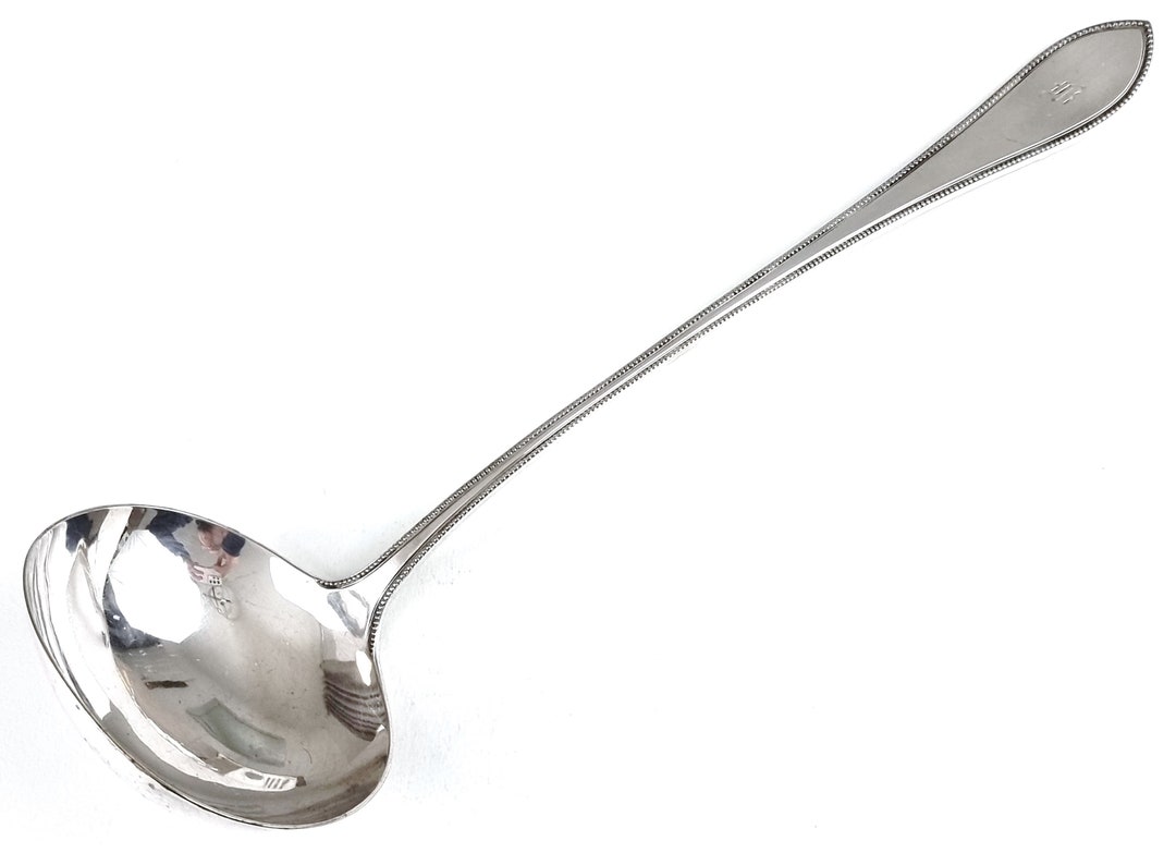 LARGE Antique Ladle, Silver Plate, Serving Ladle, Soup Ladle, Bead ...
