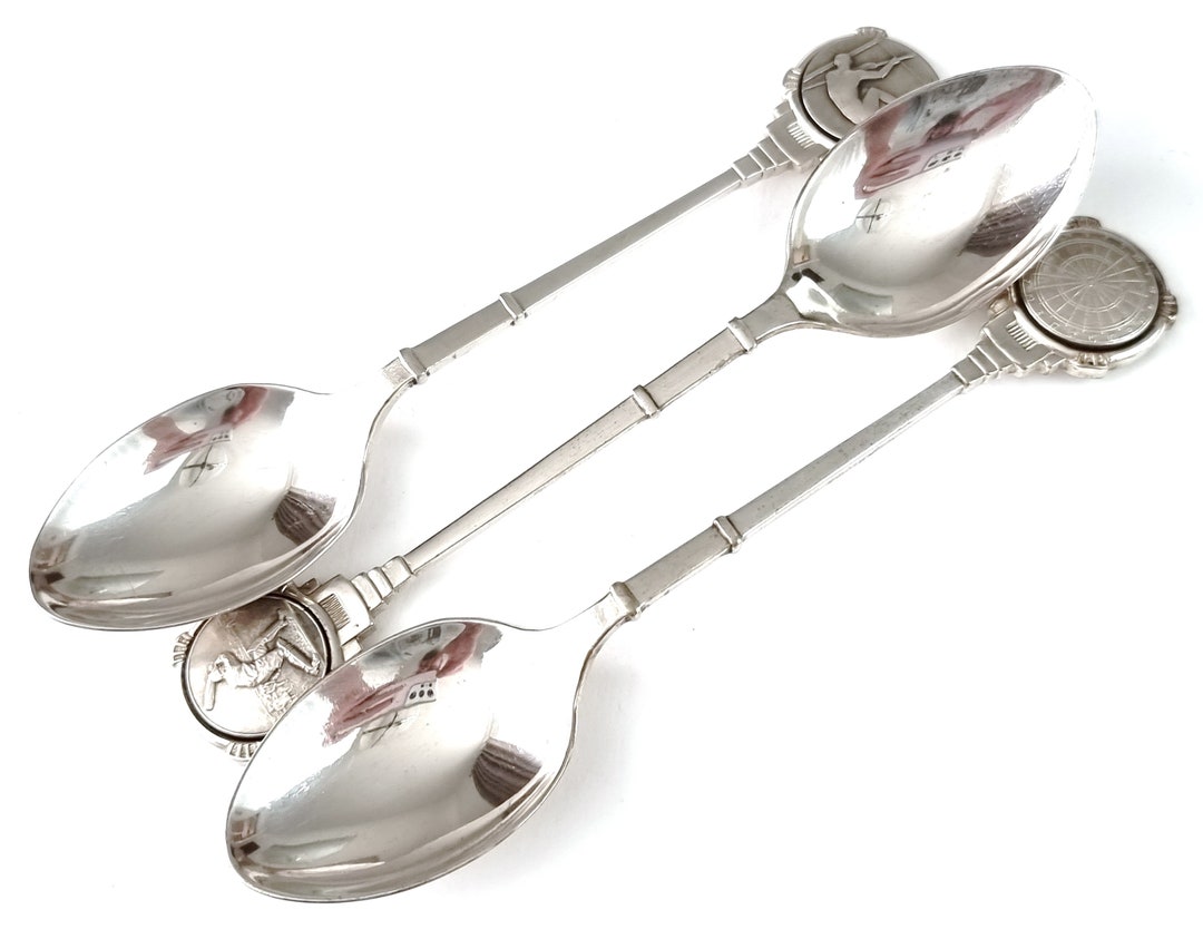 Vintage Trio of Spoons, Silver Plate, Sport Theme, Darts Design ...