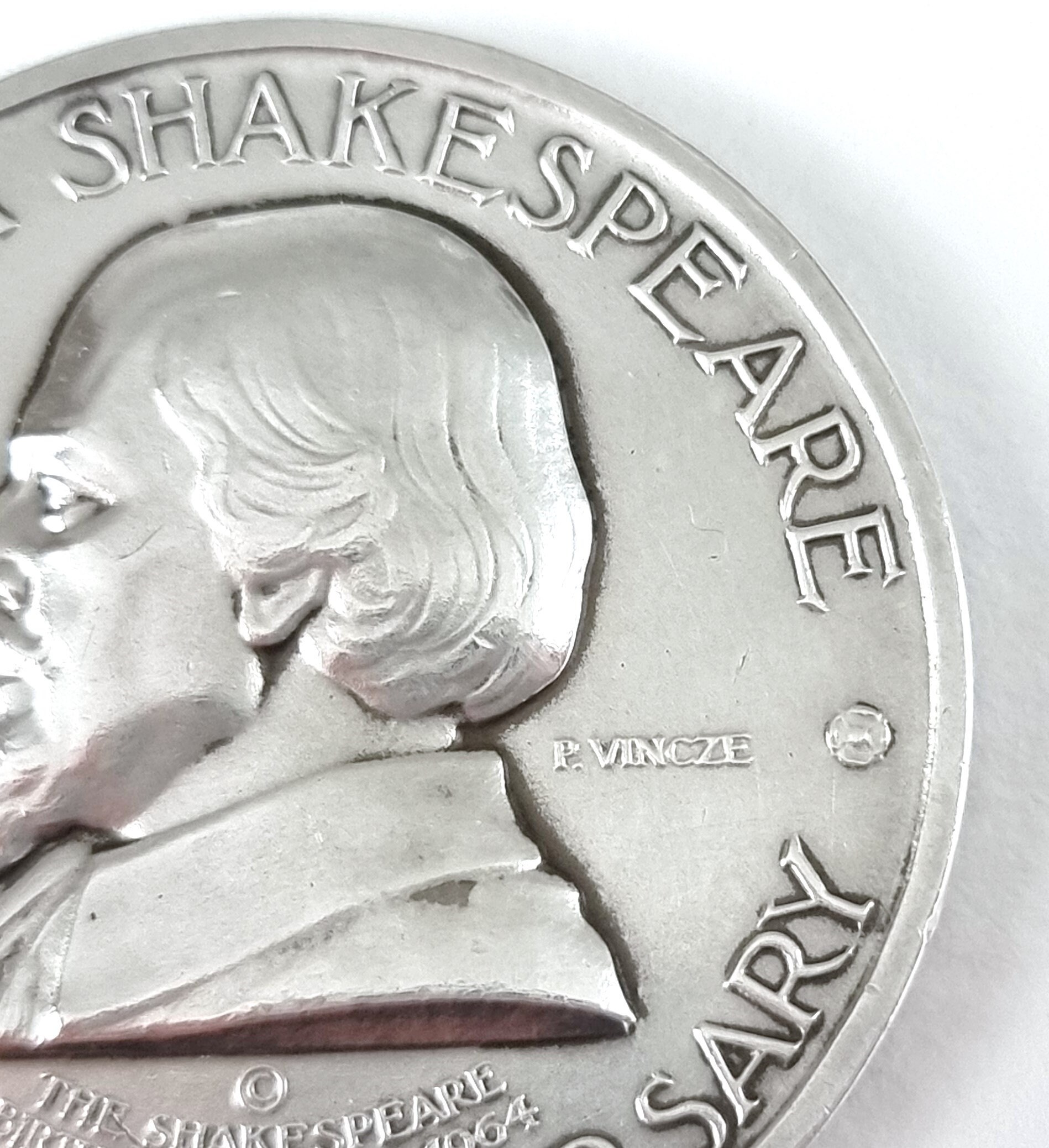 Vintage Silver Medal, 38mm Diameter, William Shakespeare Vintage Silver Medal, 38mm Diameter, William Shakespeare