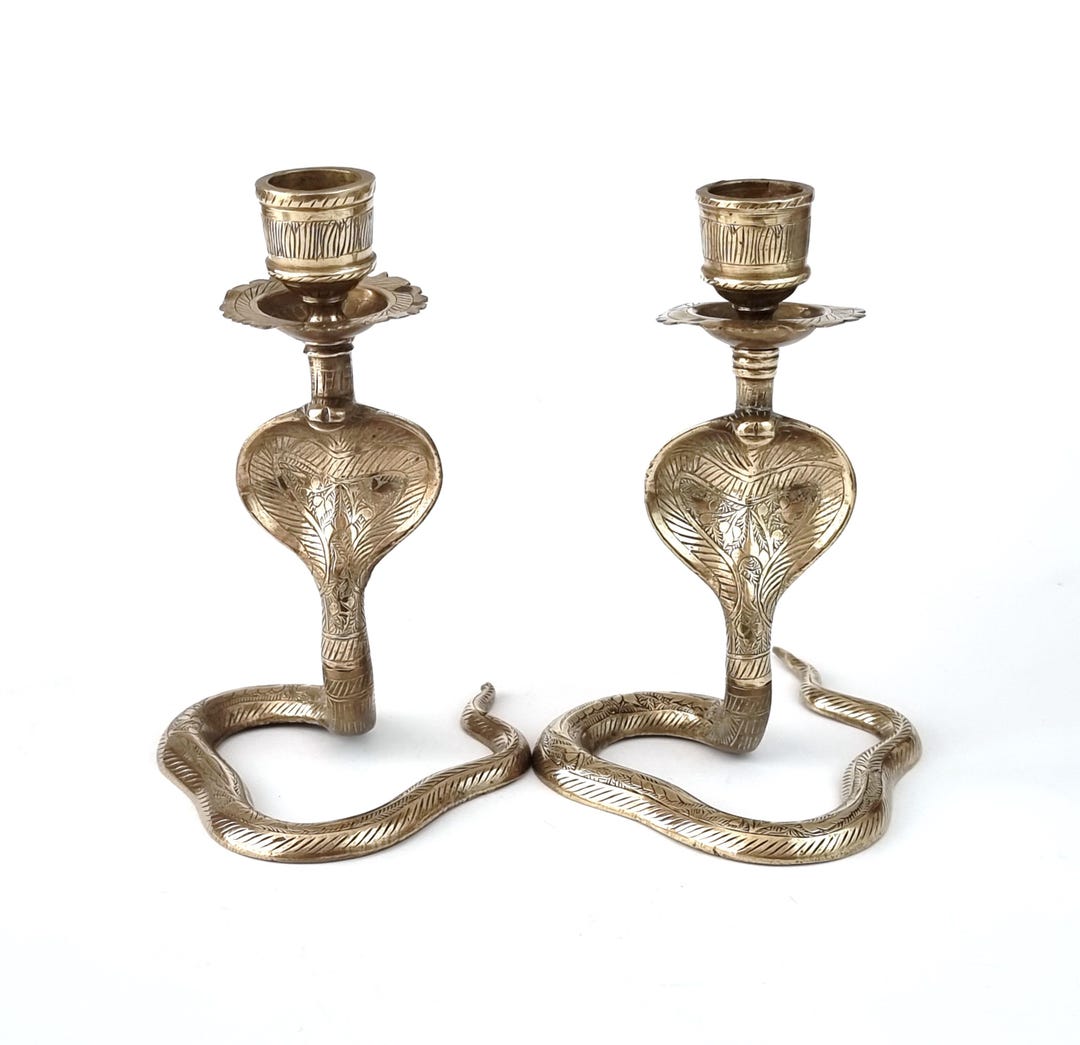 Two Small Candlesticks, Cobra Snake Shape, 5 3/4 Inches Height, Indian ...