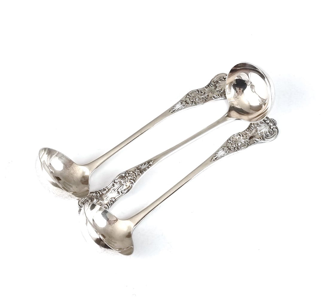 Set of Three, Small Ladles, Silver Plate, Engraved Initials, Queens ...